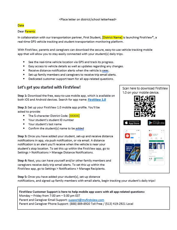 First View - Student Parent Launch Letter - First Student, Inc.